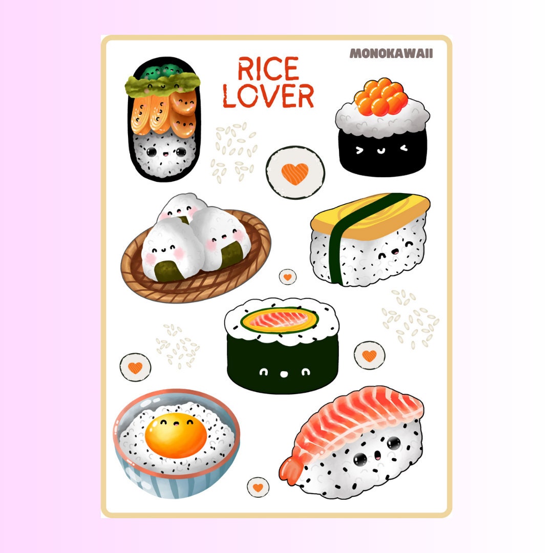 Rice Lover Sticker Sheet L Kawaii Sticker Sheet L Cute Stickers L Anime ...