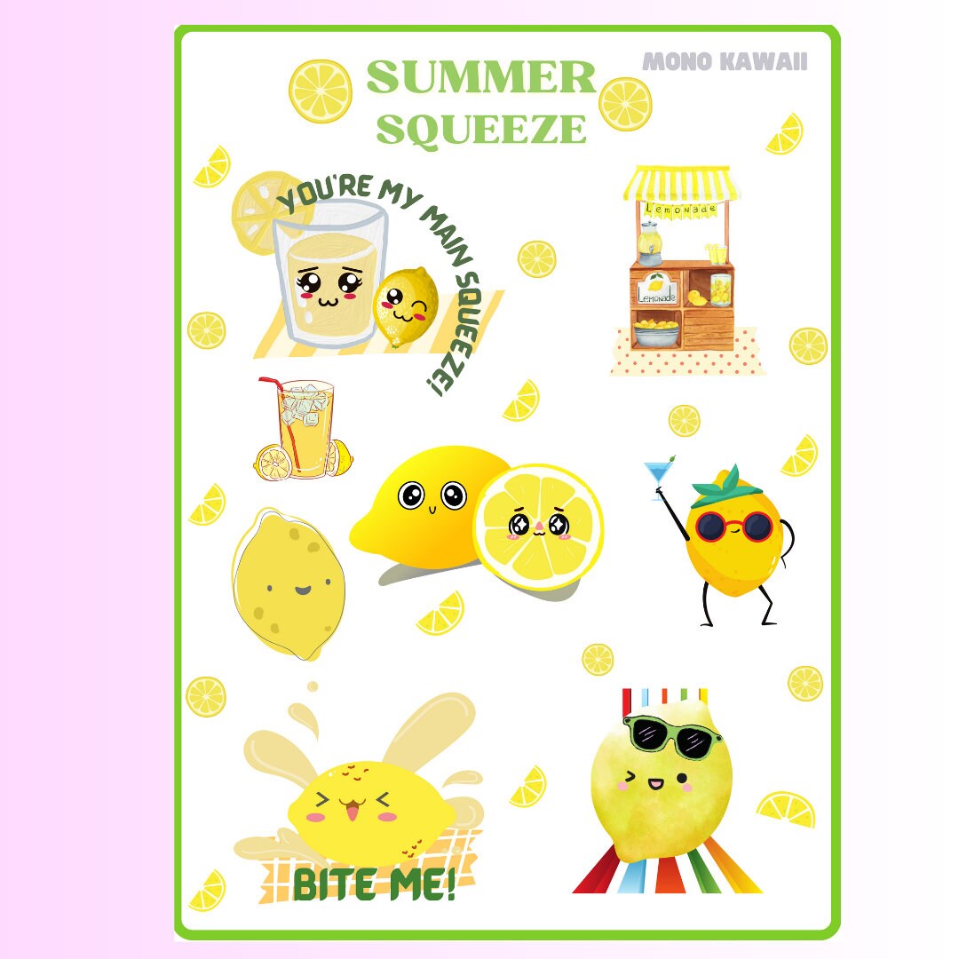 Summer Squeeze Sticker Sheet L Kawaii Sticker Sheet L Cute Stickers L ...