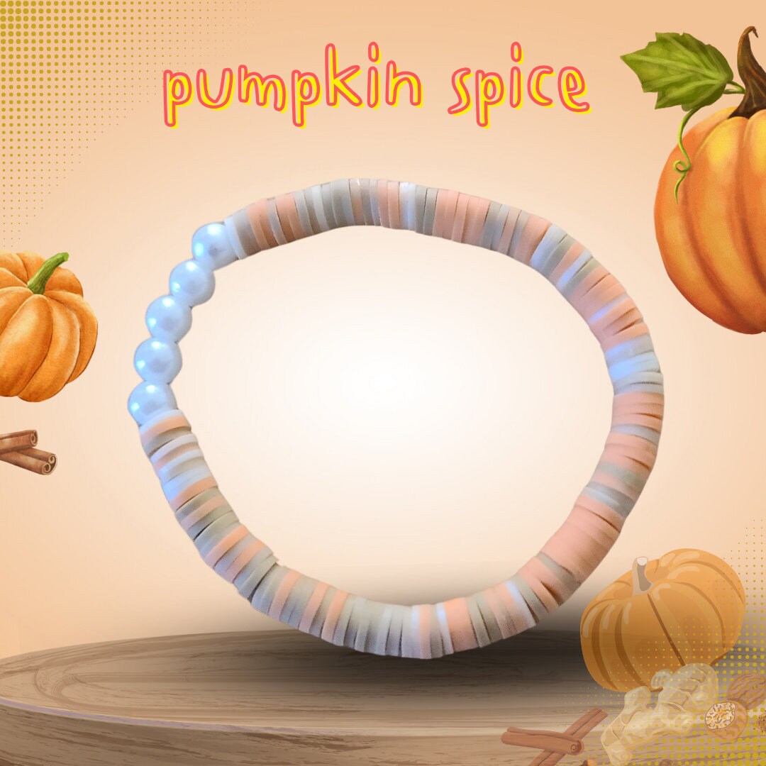Pumpkin Spice Bracelet, Themed Bracelet, Handmade Heishi Bead Bracelet ...