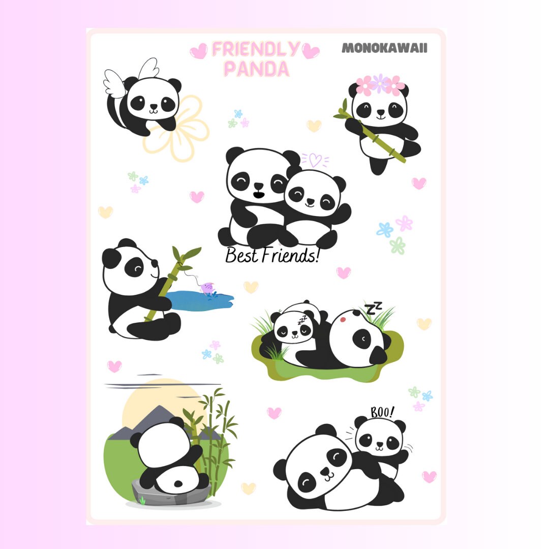 Friendly Panda Sticker Sheet L Kawaii Sticker Sheet L Cute Stickers L ...
