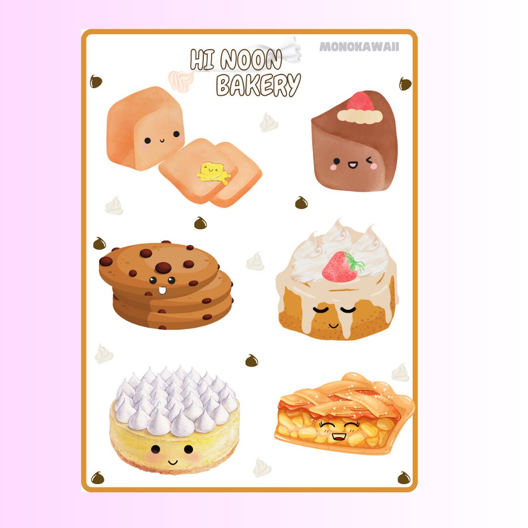 Hi Noon Bakery Sticker Sheet L Kawaii Sticker Sheet L Cute Stickers L ...
