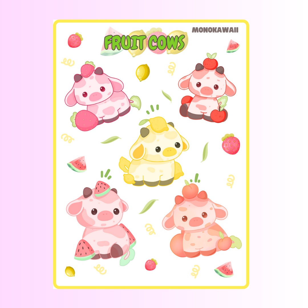 Fruit Cows Sticker Sheet L Kawaii Sticker Sheet L Cute Stickers L Anime ...