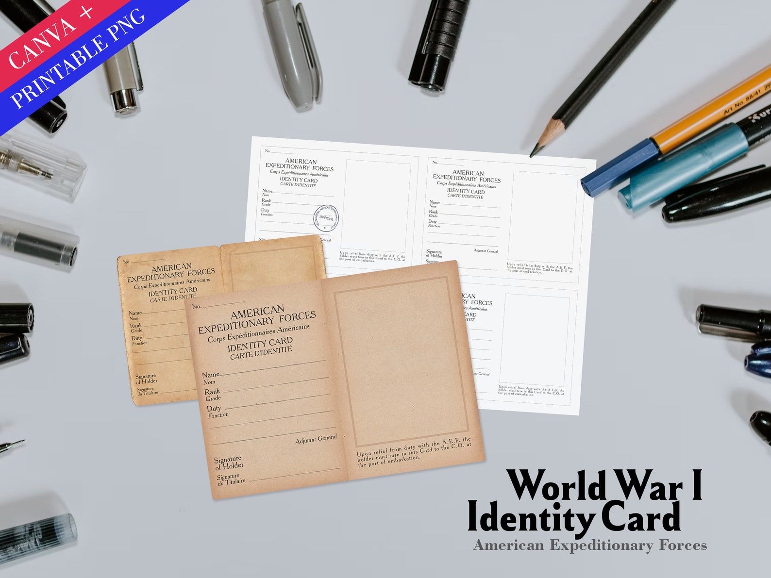 WW1 Identity Card American Expeditionary Forces Military Record ...