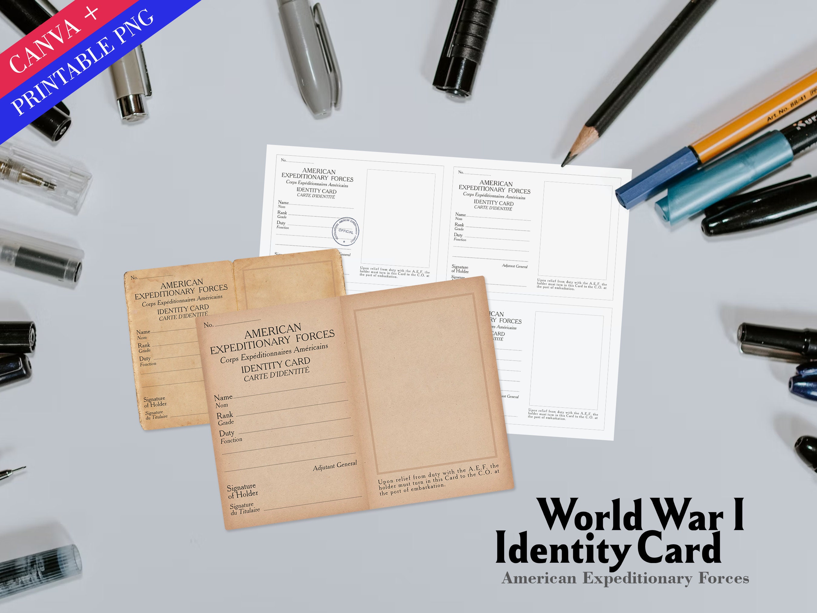 WW1 Identity Card Template: American Expeditionary Forces Genealogy ...