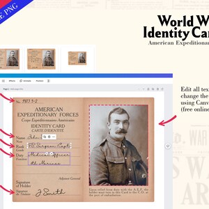 WW1 Identity Card American Expeditionary Forces Military Record ...