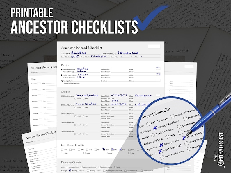 Genealogy Ancestor Checklist (A4 + Letter, US & UK) - Print at Home ...