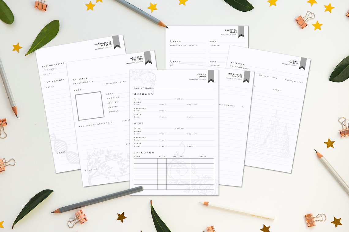 Genealogy Ancestry Worksheets Planner Set 6 Styles / Pages PDF (digital ...