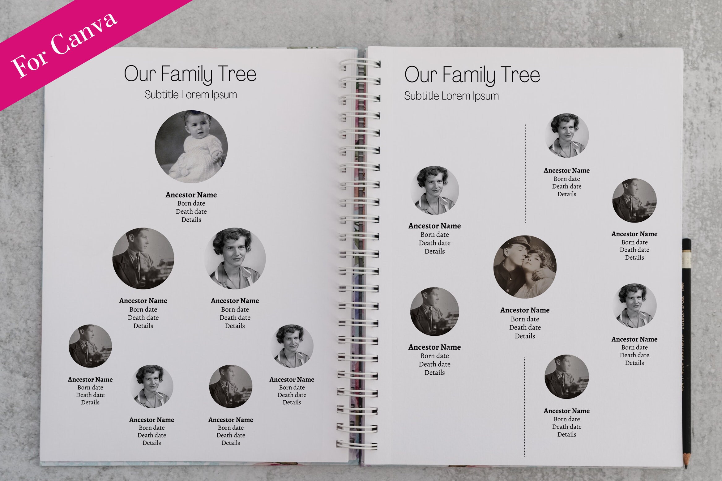 Canva Family Tree Bubble Templates – Ancestry Scrapbook (9 Pages ...