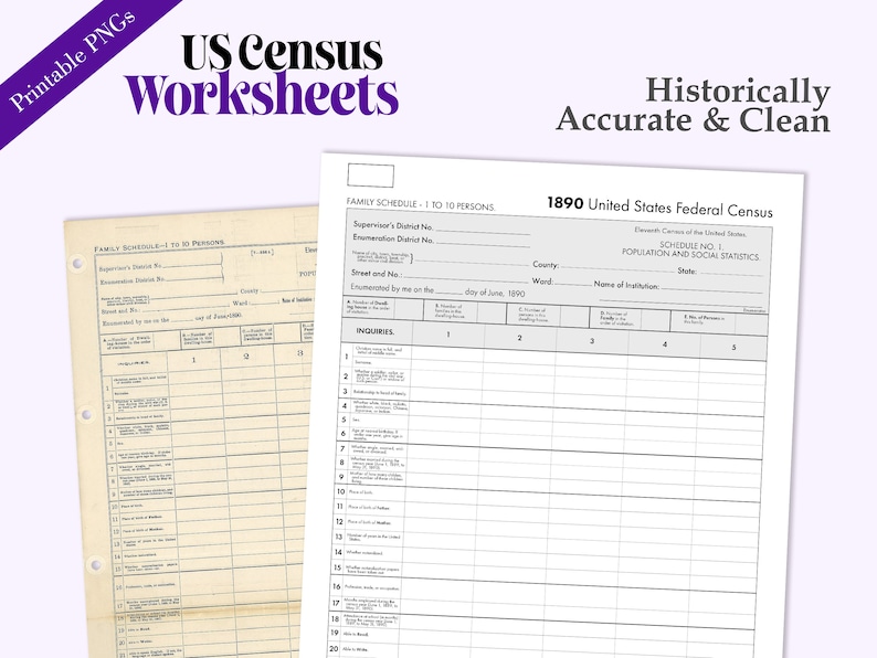 Genealogy U.S. Census Worksheets for Ancestry Research 1790-1930 Jpgs ...