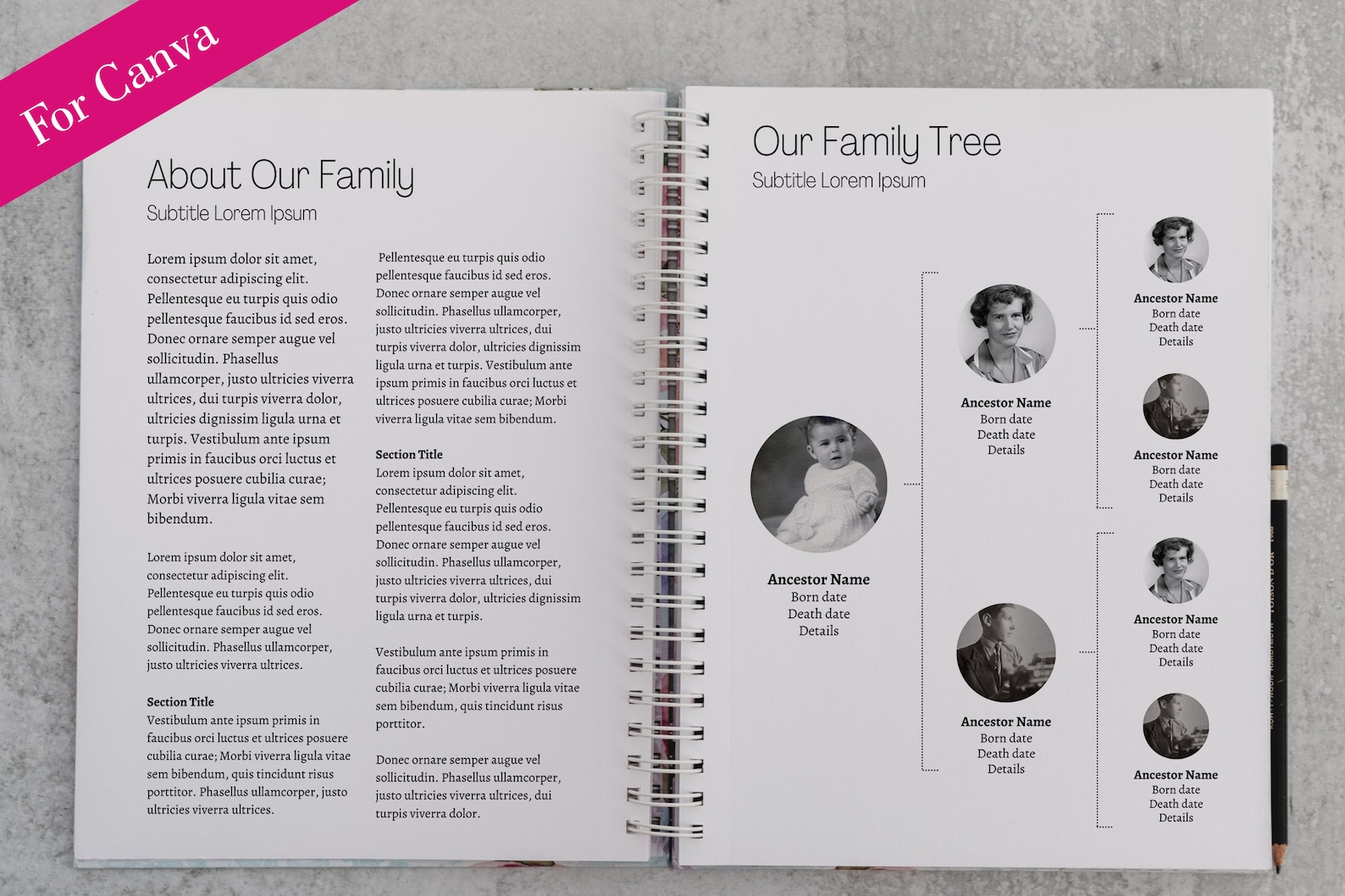 Canva Family Tree Bubble Templates – Ancestry Scrapbook (9 Pages ...