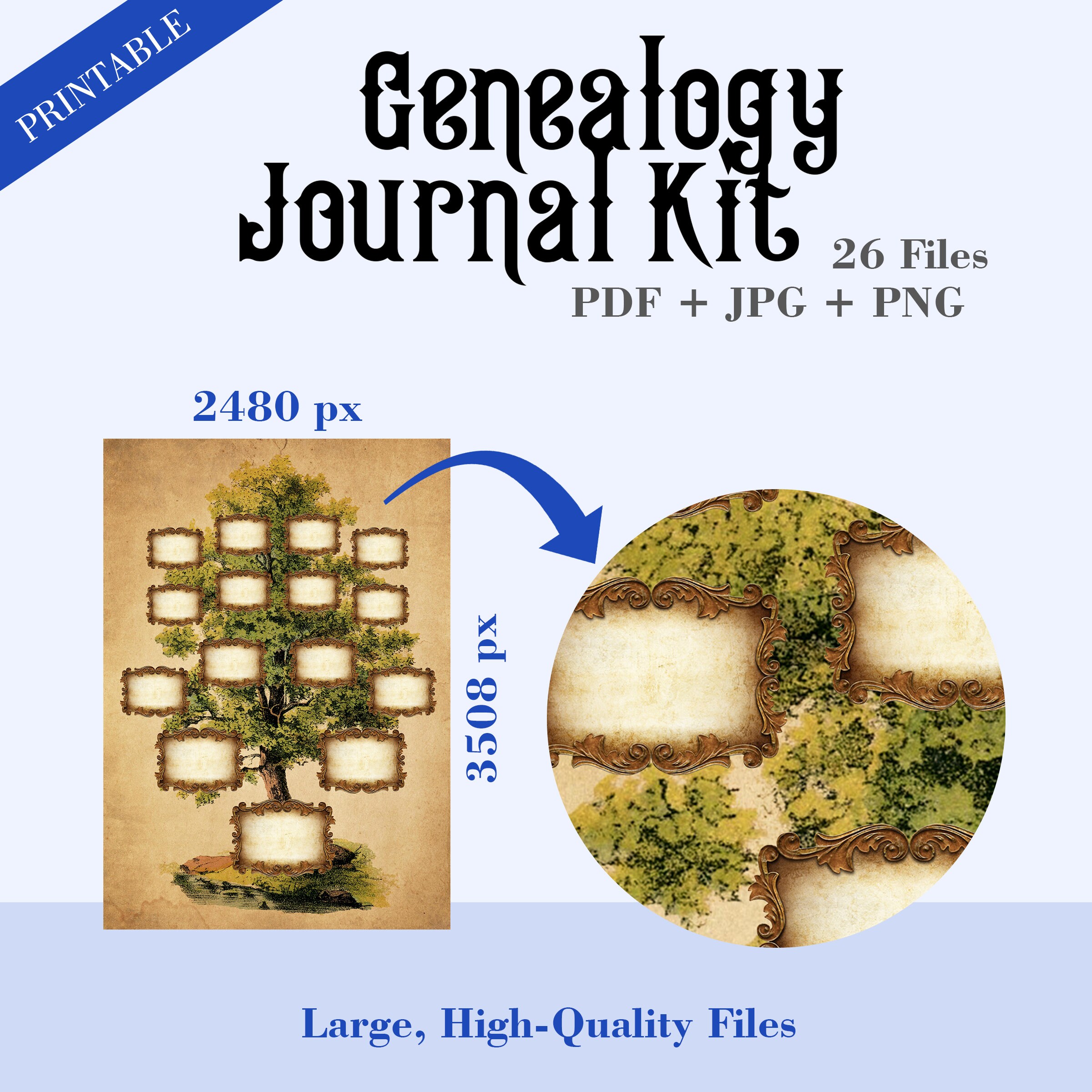 Vintage Genealogy Journal Kit 26 Printable JPGPNG Pages for Family ...