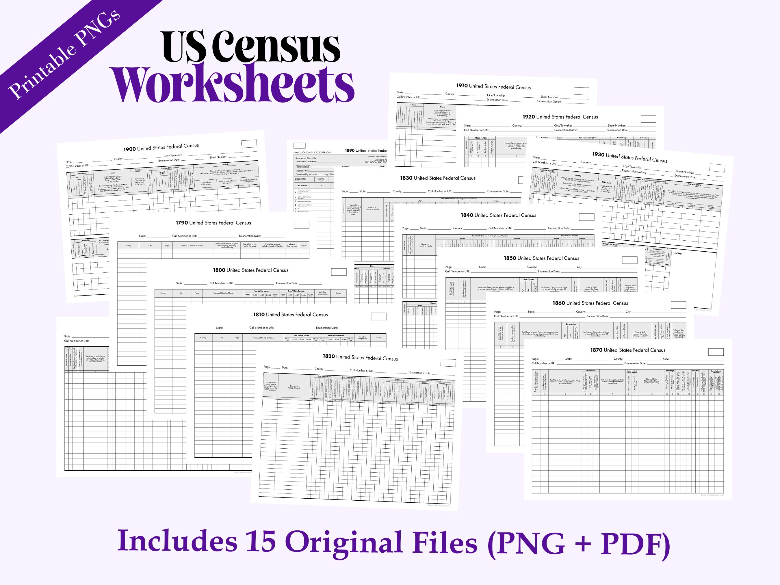 Genealogy U.S. Census Worksheets for Ancestry Research 1790-1930 Jpgs ...