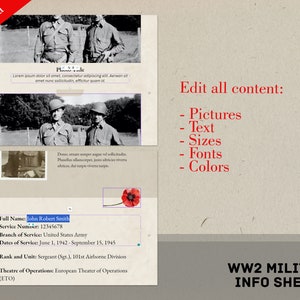 Genealogy Military Info Sheets (WW2) for Canva - 14 Unique Pages to ...
