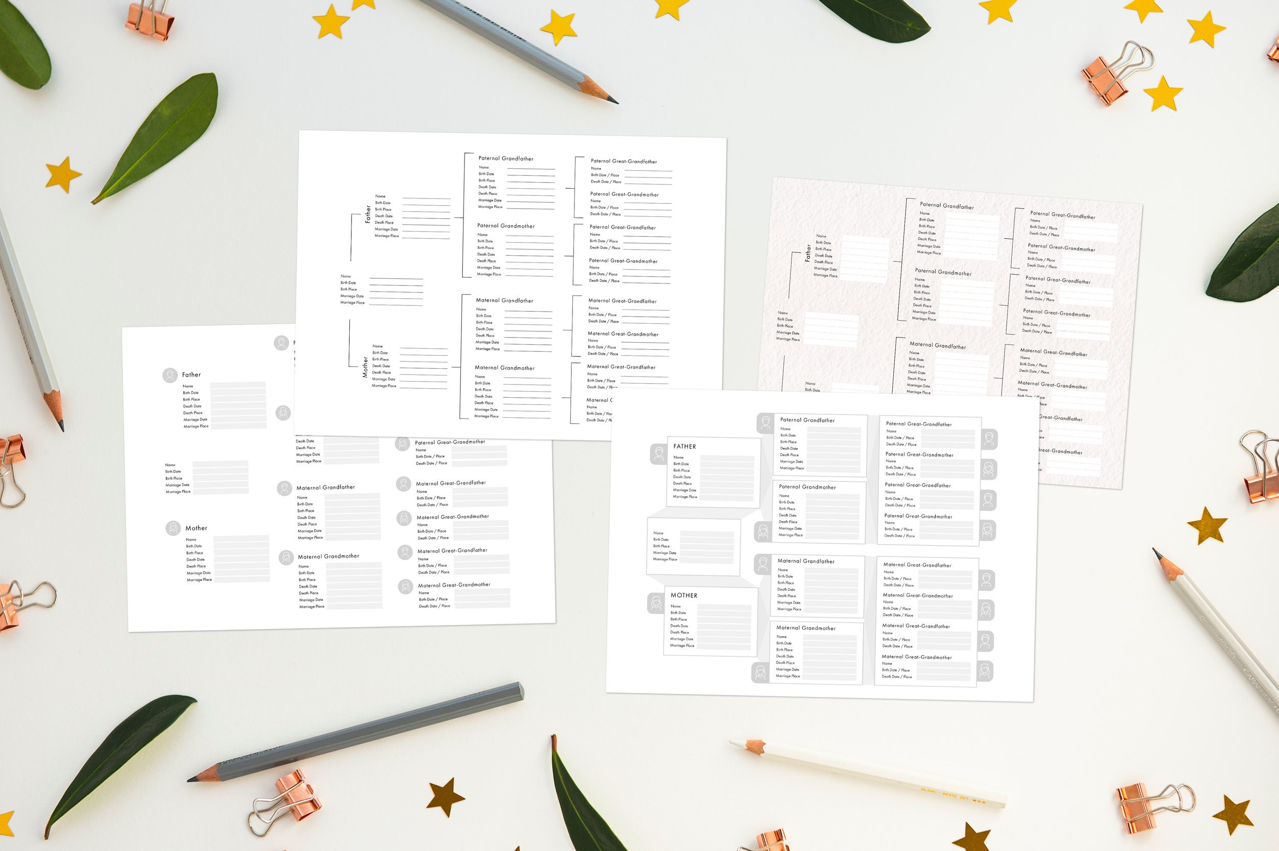 Genealogy Ancestry Pedigree Chart Set in 4 Styles PDF Template Set ...