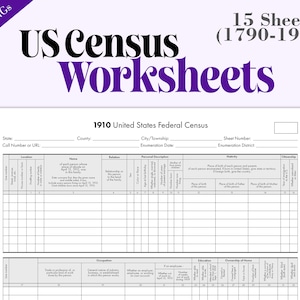 Genealogy U.S. Census Worksheets for Ancestry Research 1790-1930 Jpgs ...