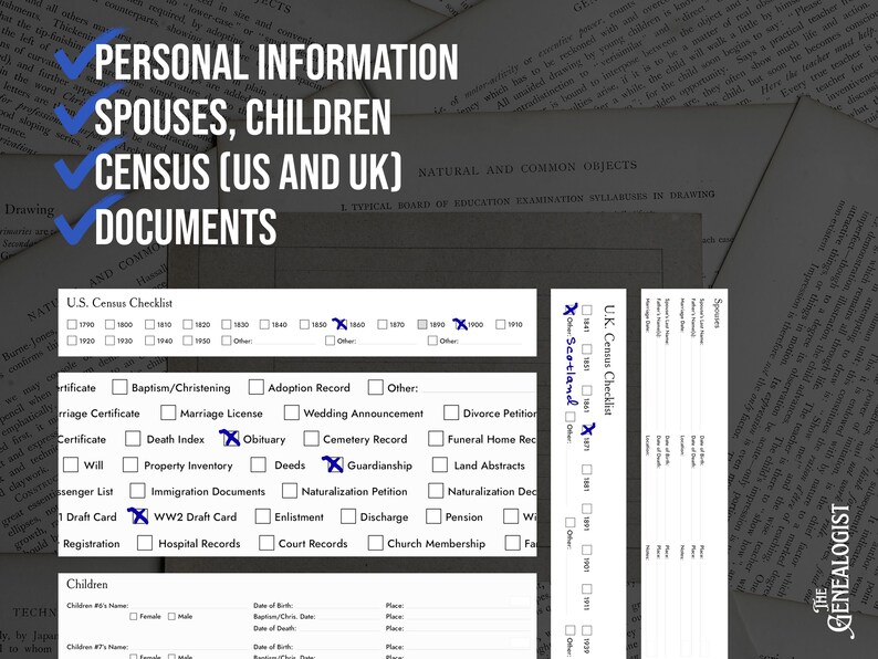 Genealogy Ancestor Checklist (A4 + Letter, US & UK) - Print at Home - Etsy