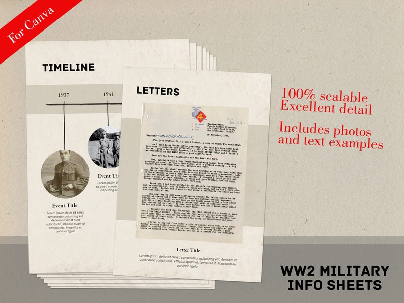 Genealogy Military Info Sheets (WW2) for Canva - 14 Unique Pages to ...