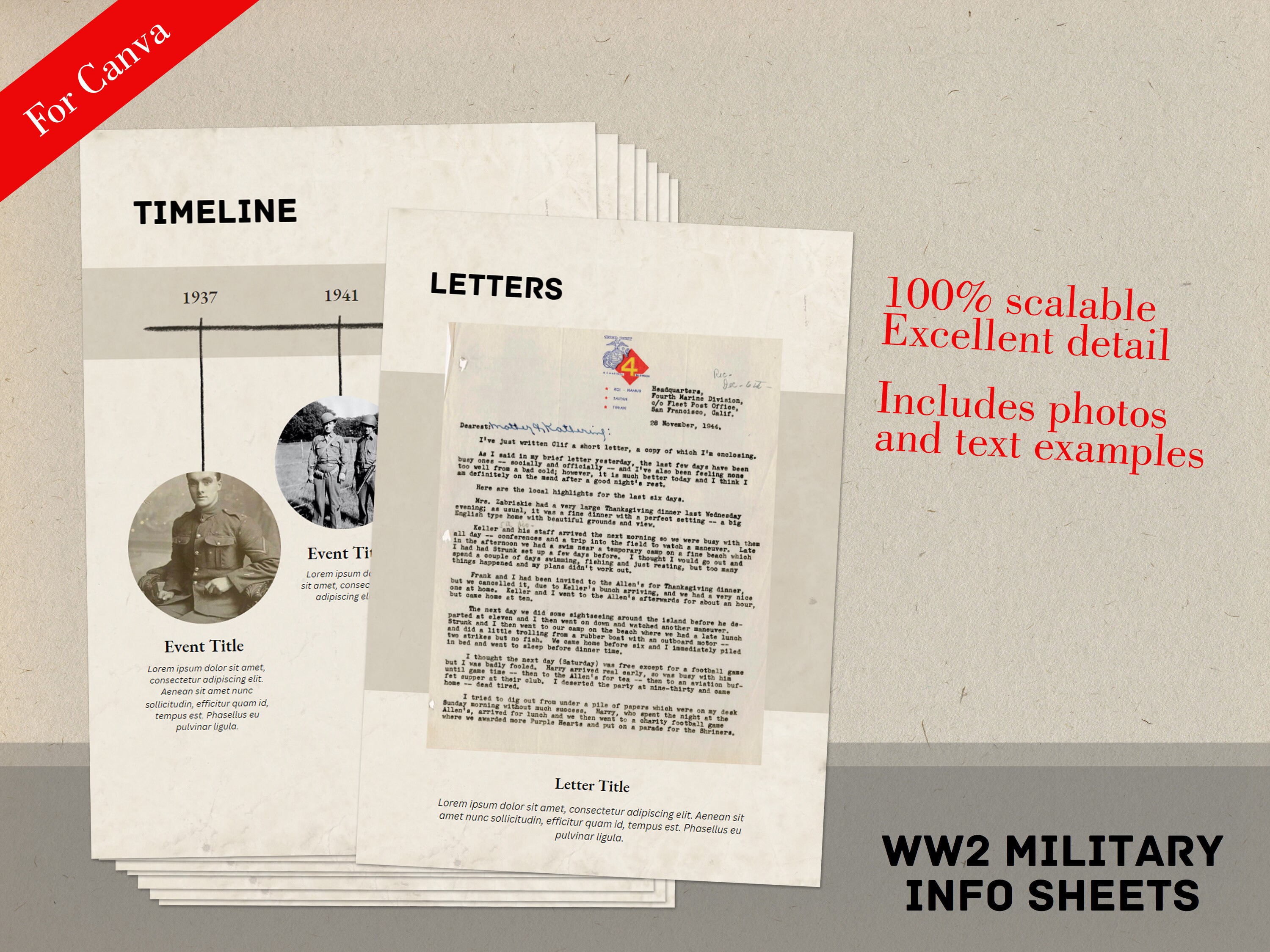 Genealogy Military Info Sheets (WW2) for Canva - 14 Unique Pages to ...