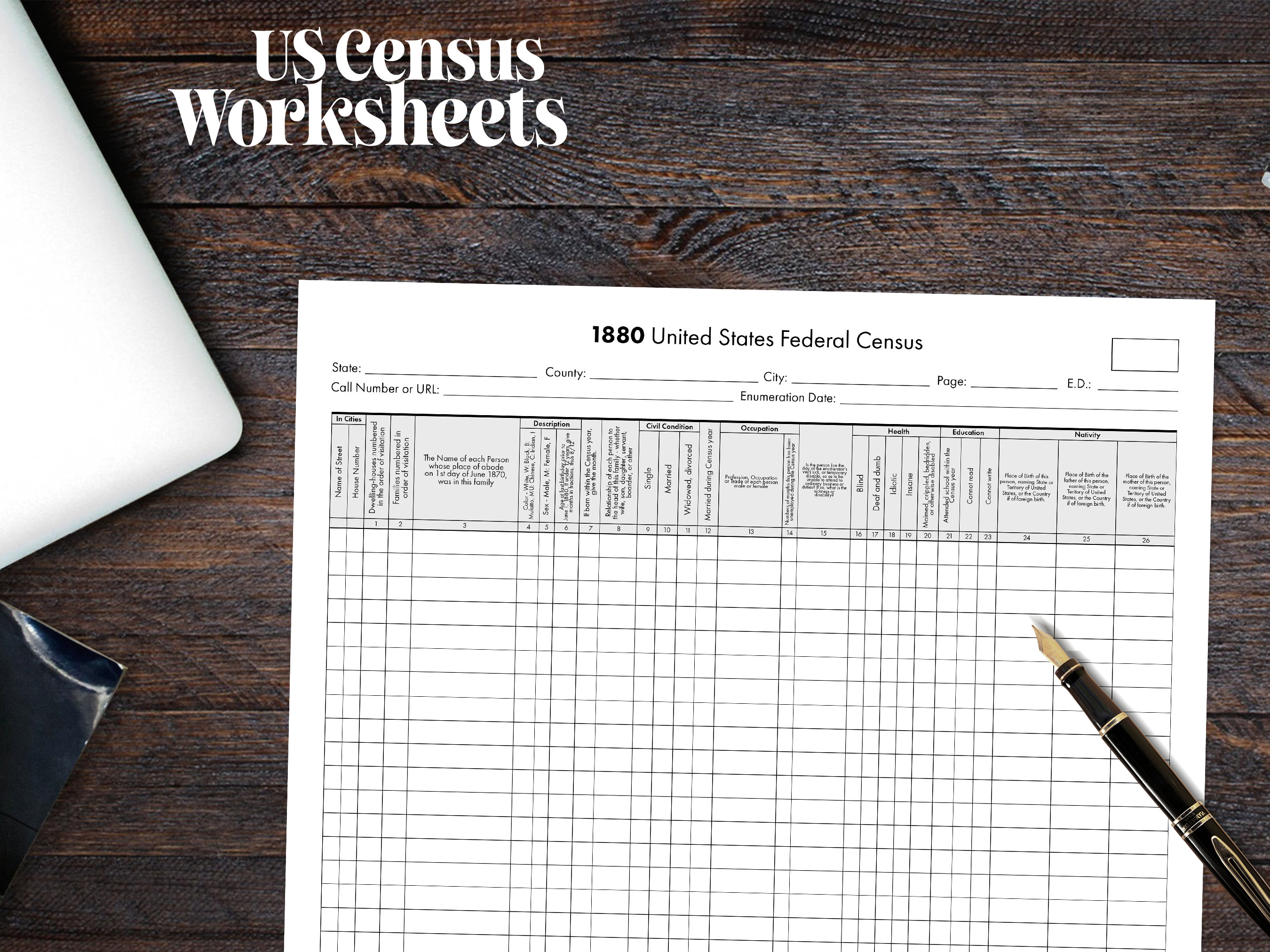 Genealogy U.S. Census Worksheets for Ancestry Research 1790-1930 Jpgs ...