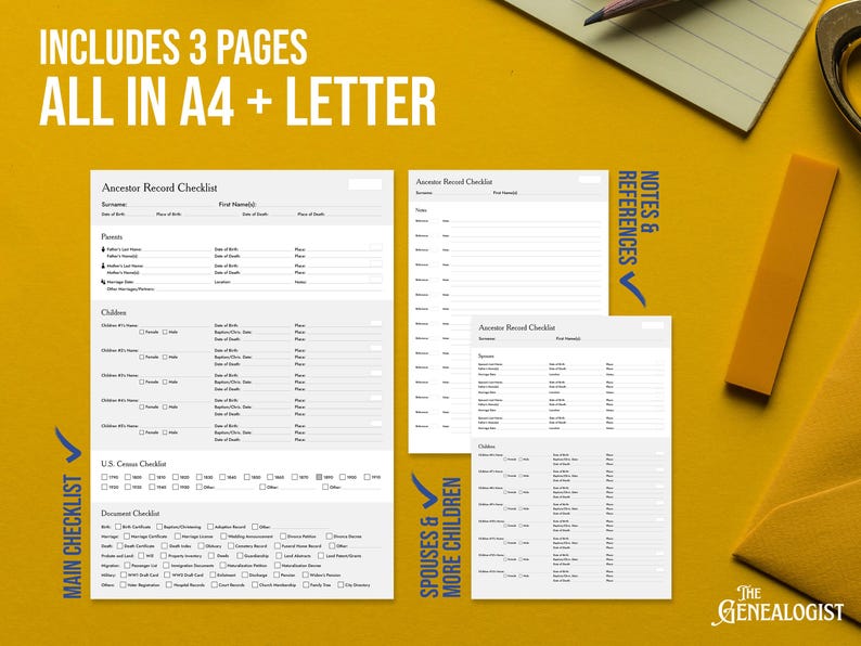 Genealogy Ancestor Checklist (A4 + Letter, US & UK) - Print at Home - Etsy