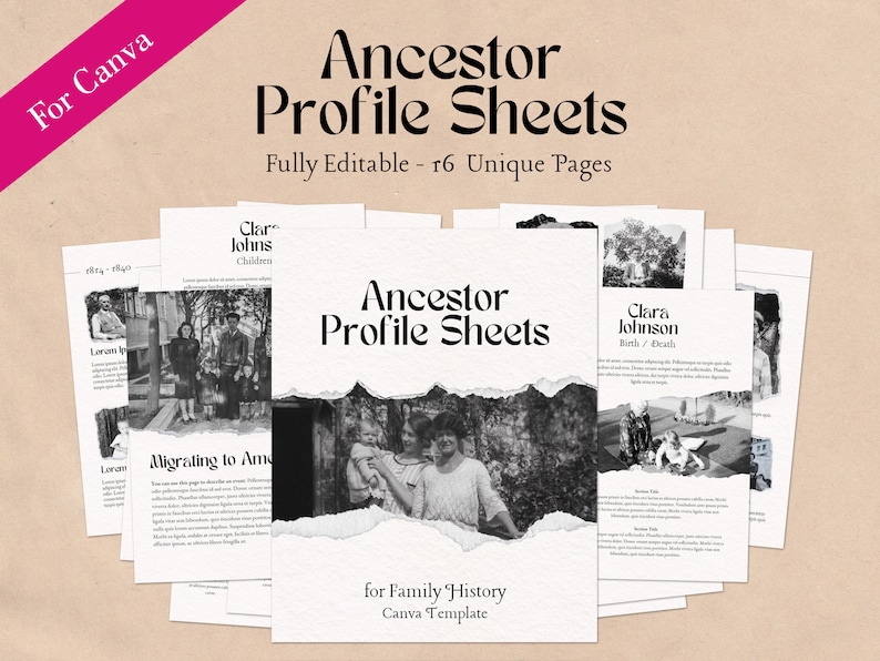 Genealogy Ancestor Profile Sheets for Canva - 16 Unique Pages to ...