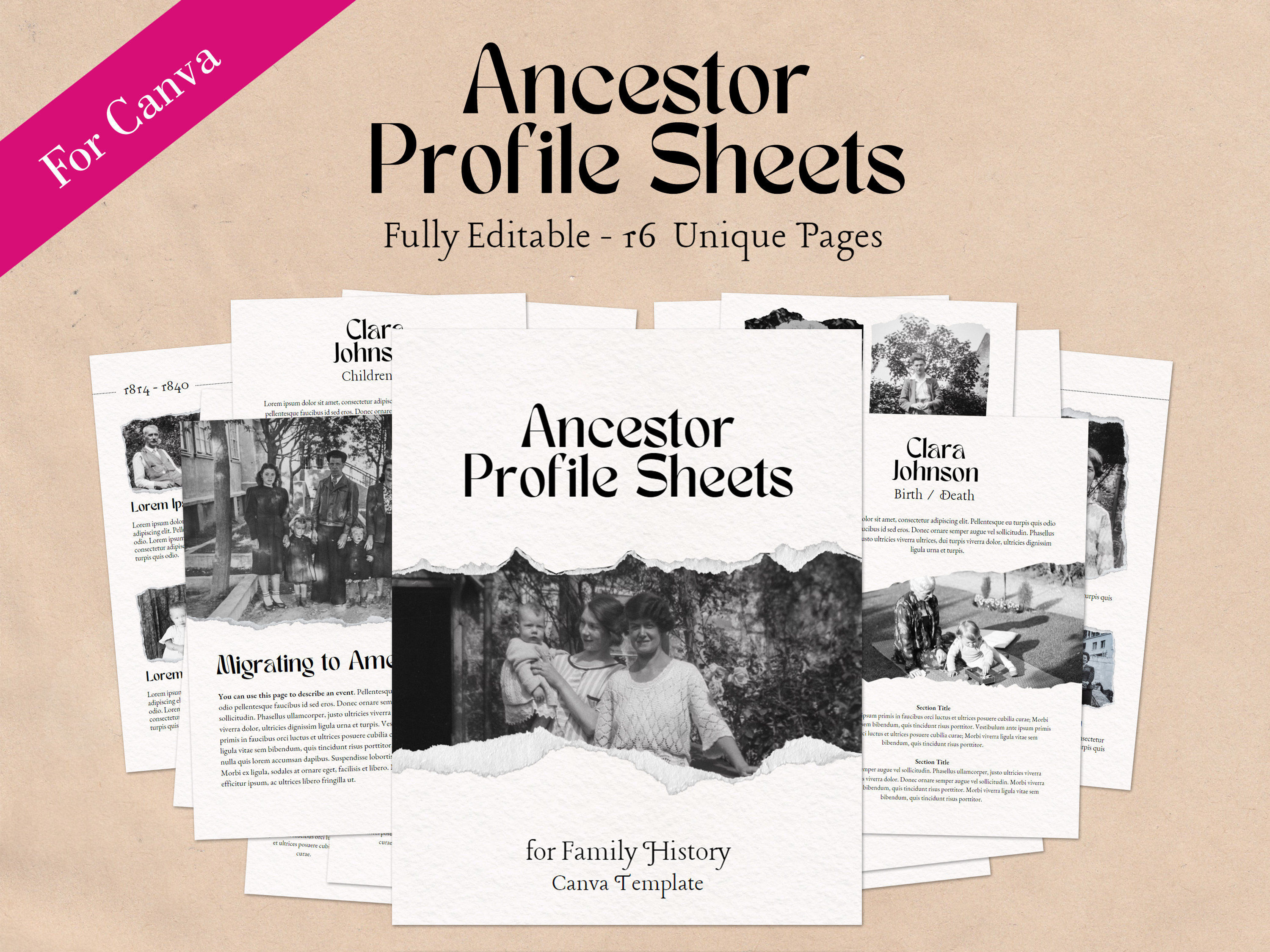 Genealogy Ancestor Profile Sheets for Canva - 16 Unique Pages to ...