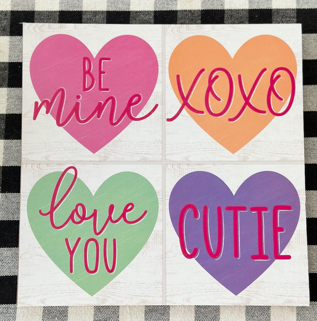 NEW!! 10" Square Wooden Candy Hearts Tiles Valentine Sign Wreath Making ...