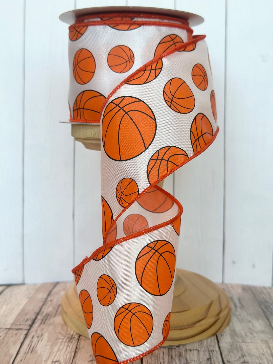 NEW!! Basketball Orange/white Satin Wired Ribbon for Wreaths or Bows 2. ...