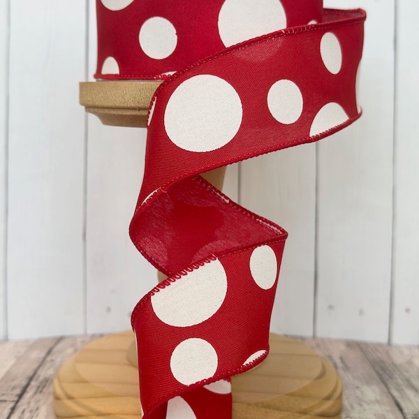 Red Polka Dot Wired Ribbon - Etsy