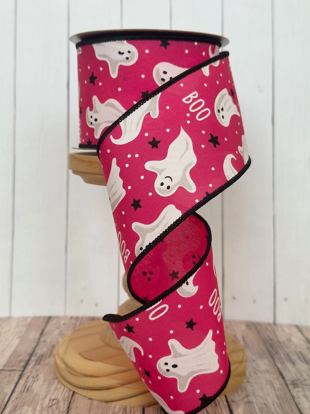 NEW!! Boo Ghosts Hot Pink Wired Ribbon for Wreaths or Bows 2.5" X 10 ...