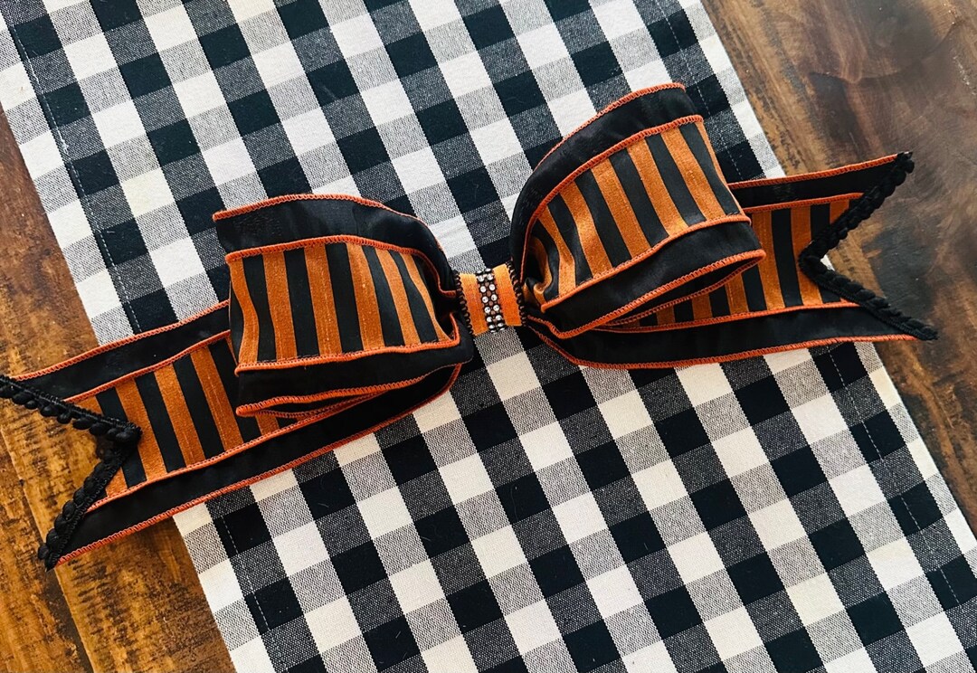 NEW!! Extra Large 4" Wide, 20" Long Wired Ribbon Halloween Bow With Pom ...