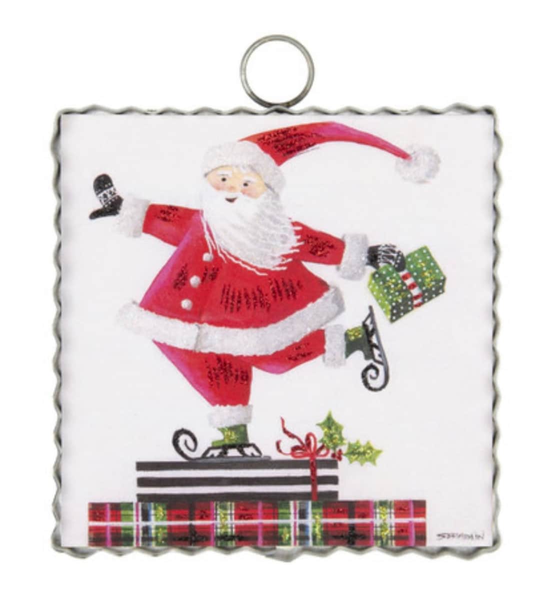 NEW!! Round Top Collection Mini Print Skating Santa Christmas Wreath ...
