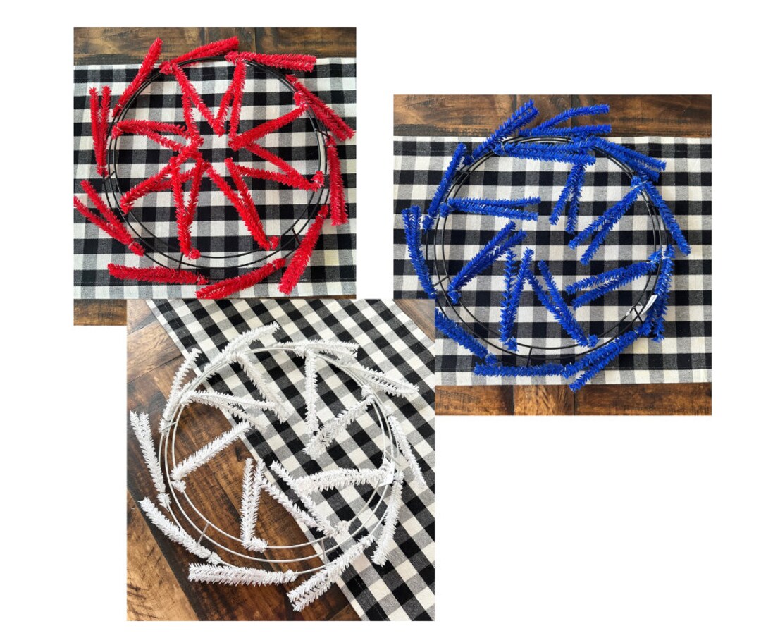 NEW!! 15" - 24" Wire Work Tinsel Wreath Form Red Blue White Wreath ...