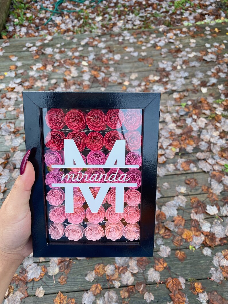 Personalized Name Shadowbox, Custom Flower Frame, Monogram Shadowbox - Etsy