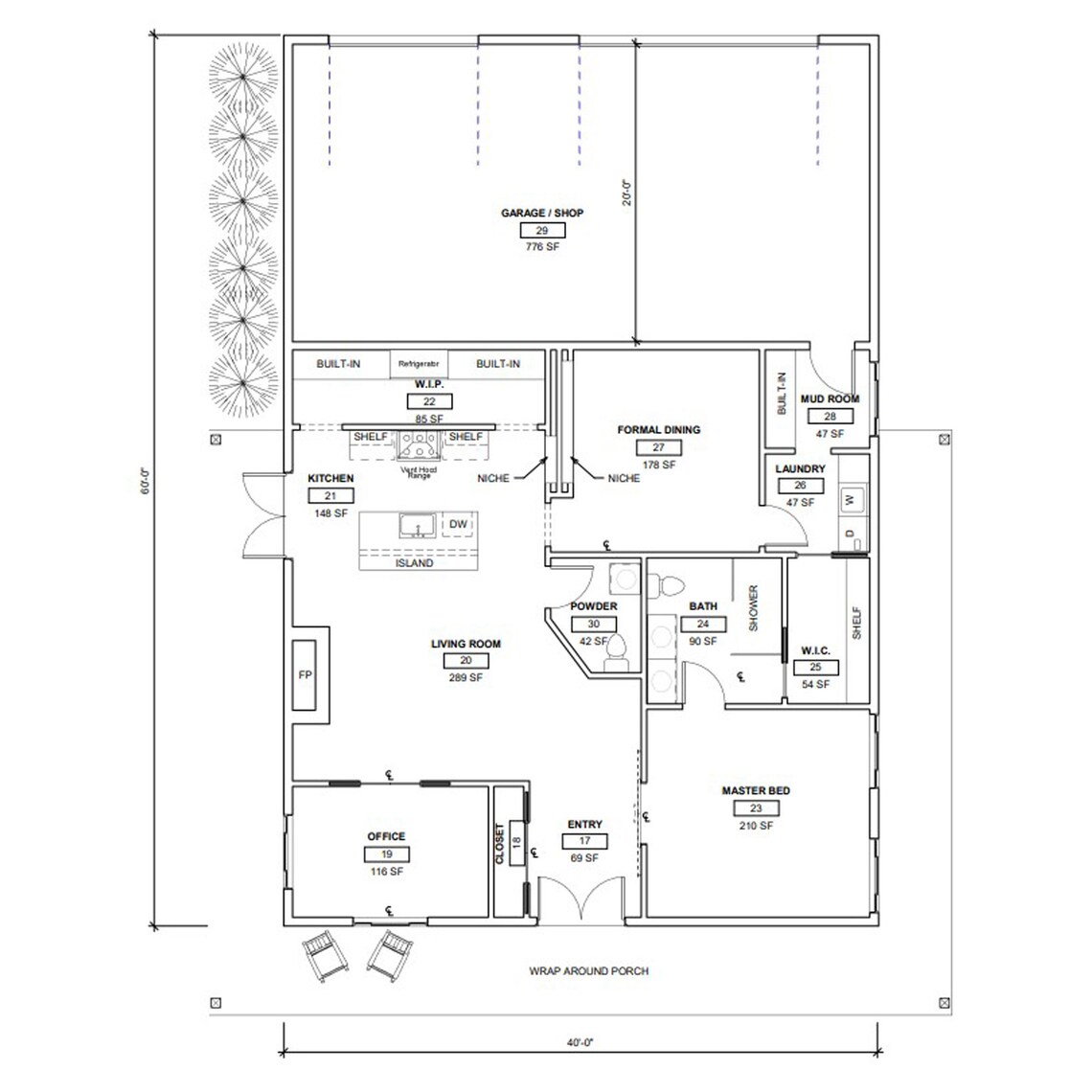 40 X 60 Barndominium 1 Bed 2 Bath Architectural Floor Plan - Etsy
