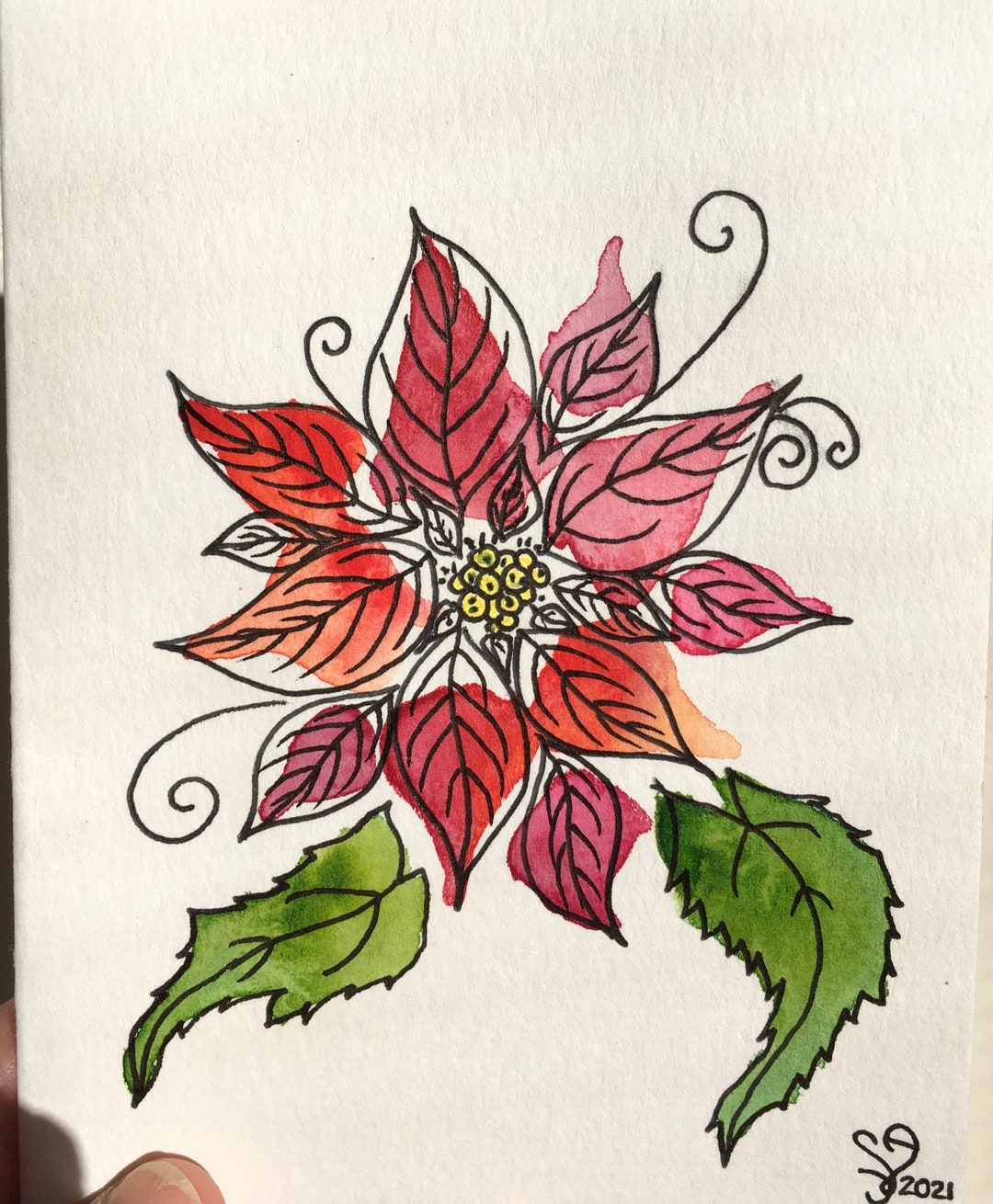 Poinsettia December Birth Month Flower Original Watercolor Painting ...