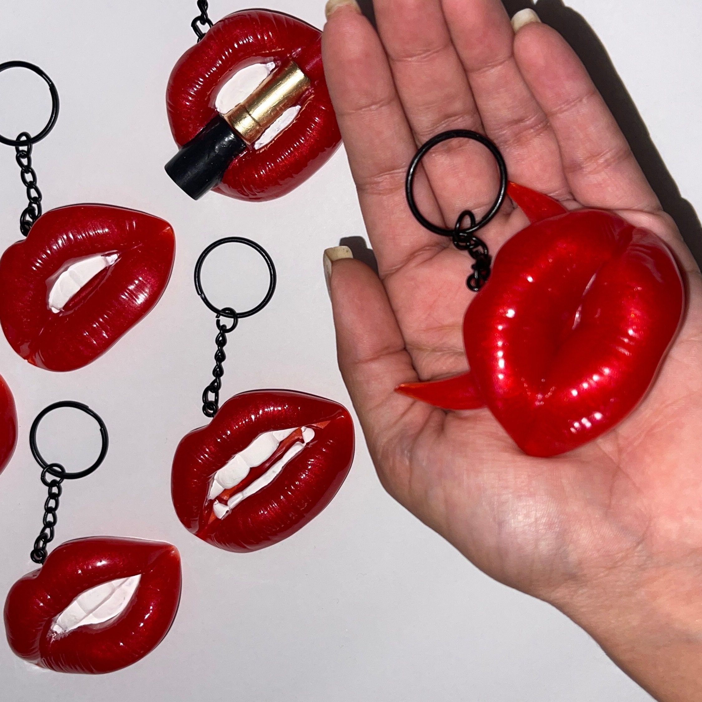 Red Lip Keychain | Handmade Resin Lip Keychain. - Etsy