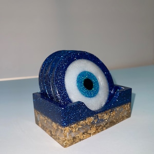 Blue Evil Eye Coasters With Eye Shaped Holder - Etsy
