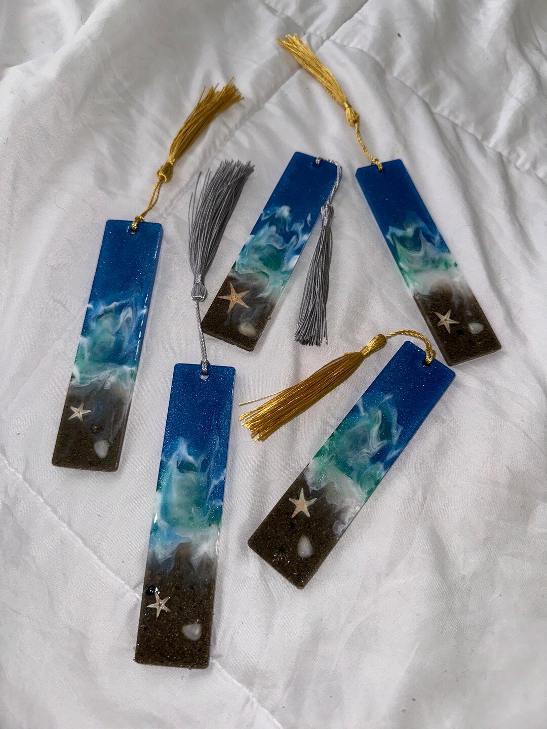 Beach Bookmarks. Blue Beach Resin Bookmark. - Etsy