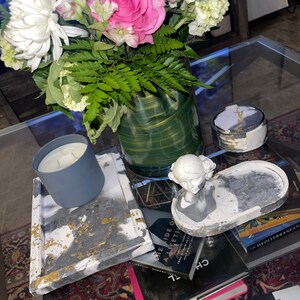 Black and White Matching Marbled Set Includes: Rectangular Tray, Oval ...