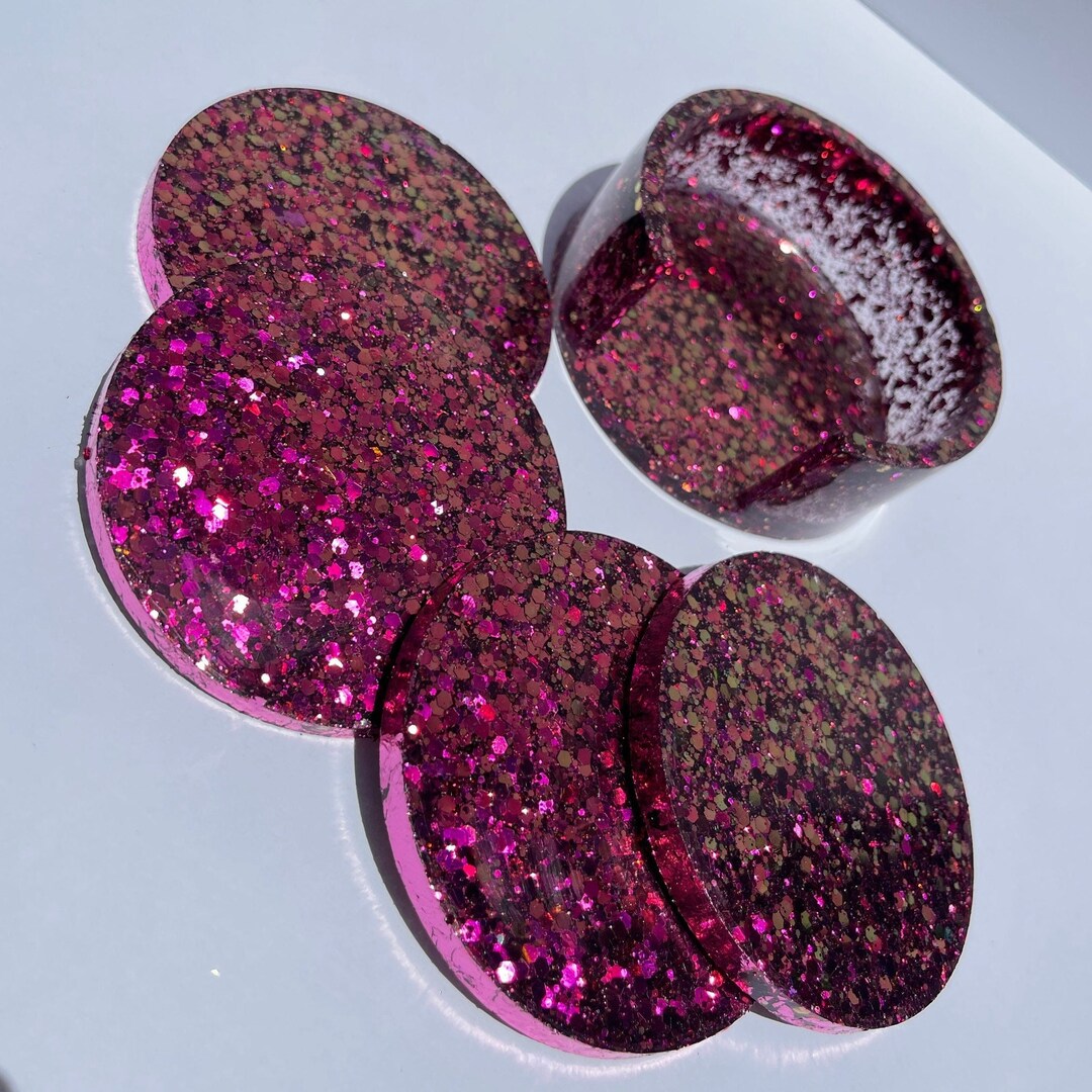 Set of 4 Pink Glitter Coasters With Holder - Etsy