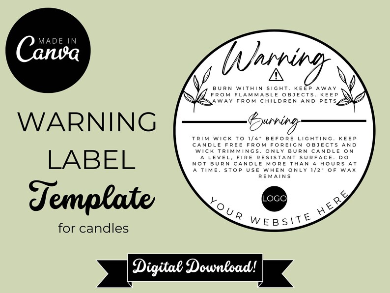 Editable Template Warning Label for Candles, Safety Label for Candles ...