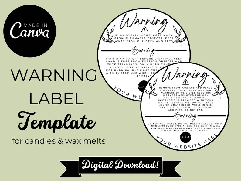 Editable Template Warning Label For Wax Melts Candles Etsy