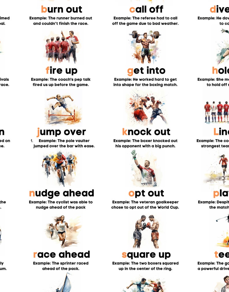 English Phrasal Verb Alphabet Poster - Sports Theme (digital Download ...