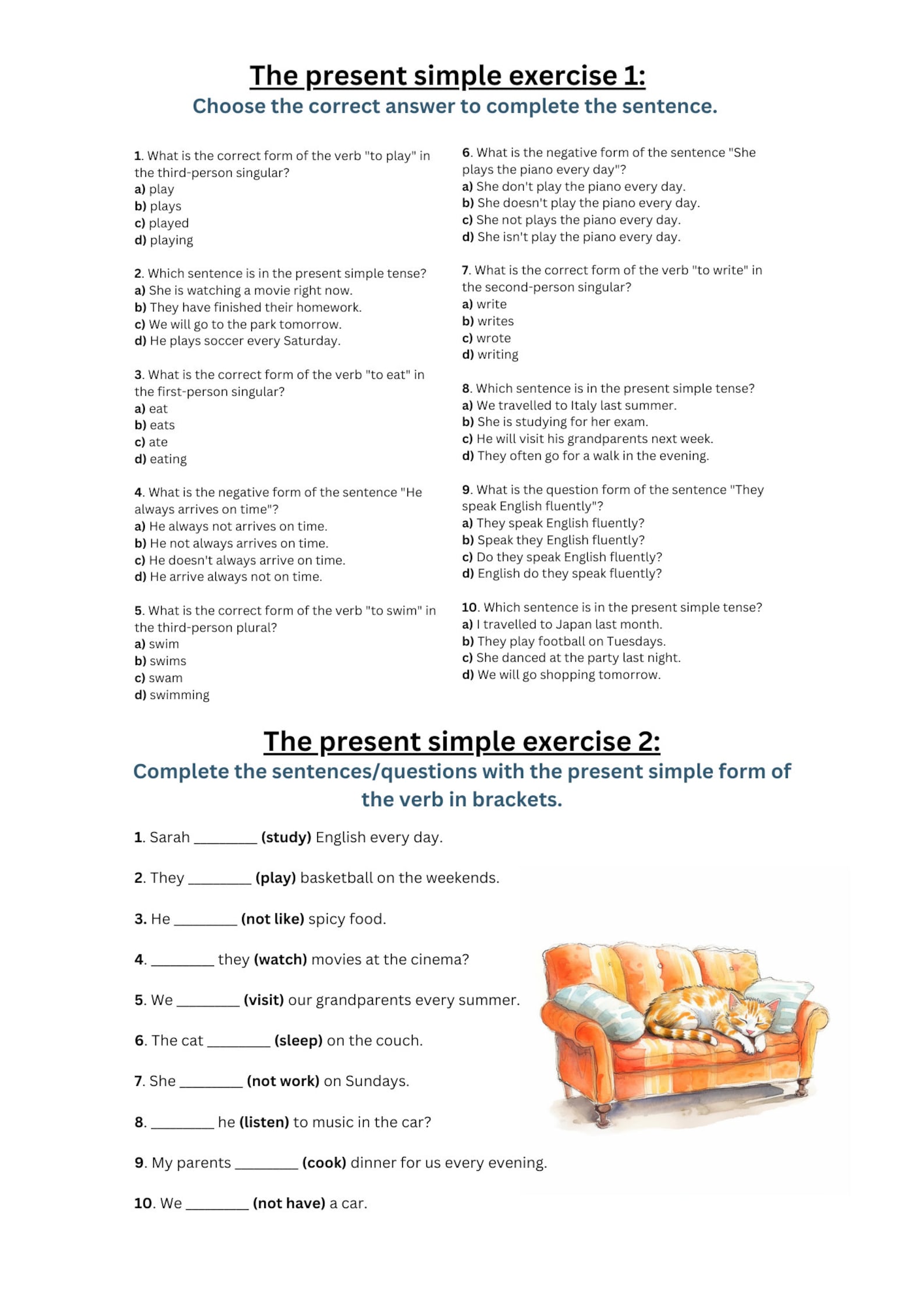 English Present Tenses (printable Worksheets) - Explanations ...