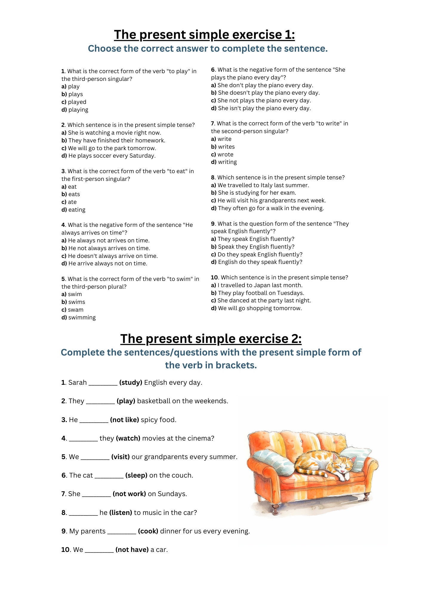 English Present Tenses (printable Worksheets) - Explanations ...