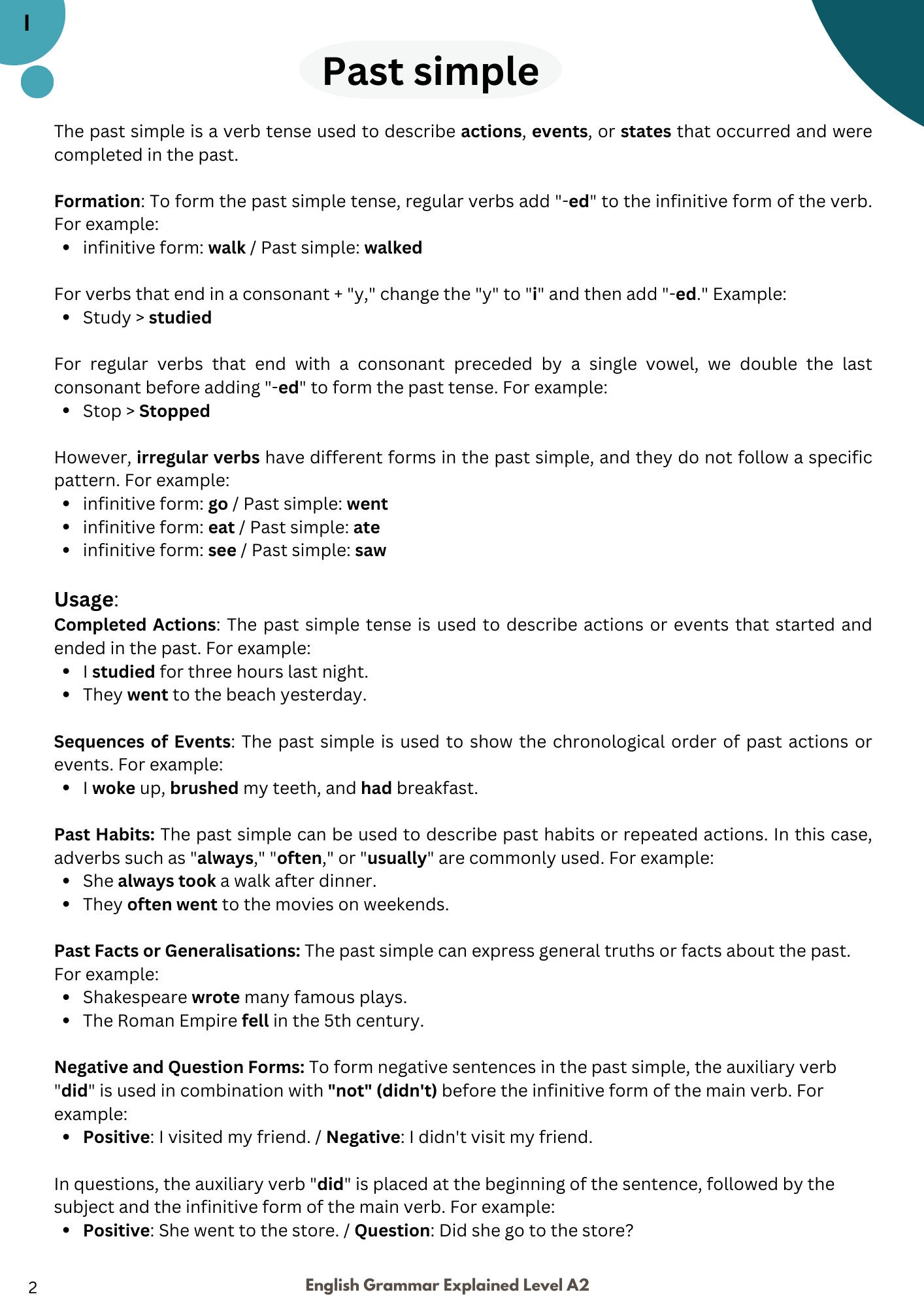 English Grammar Book Level A2 Elementary - English Worksheets (PDF ...
