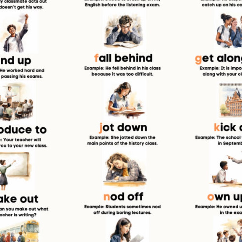 English Phrasal Verb Alphabet Poster - School Theme (digital Download ...