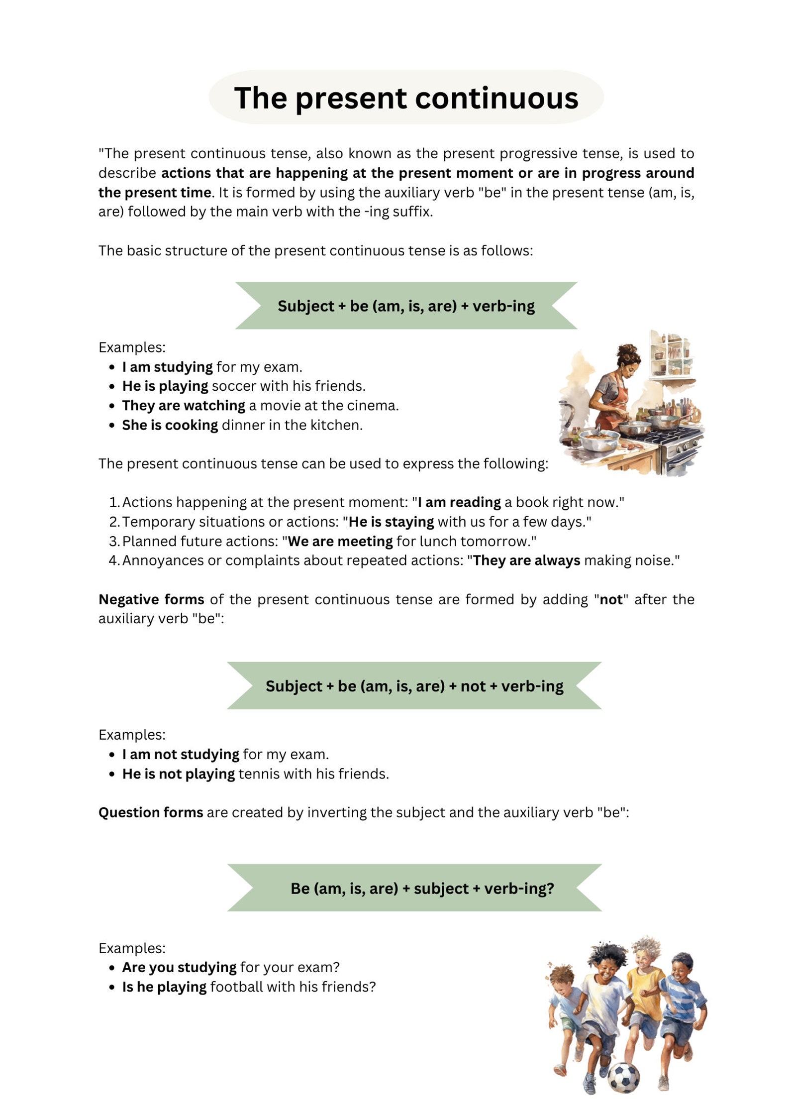 English Present Tenses (printable Worksheets) - Explanations ...