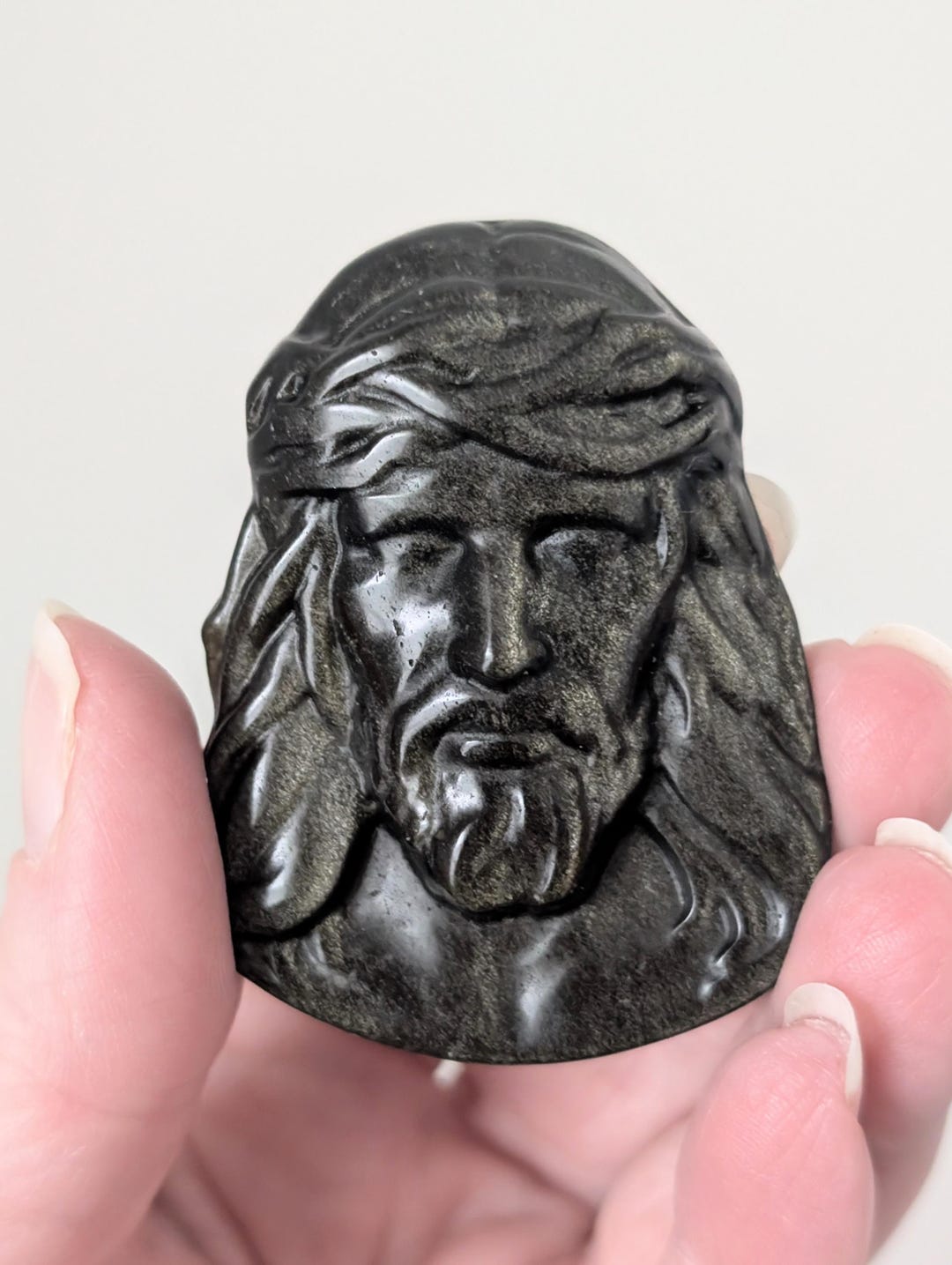 Golden Sheen Obsidian Jesus Face Carving - Etsy